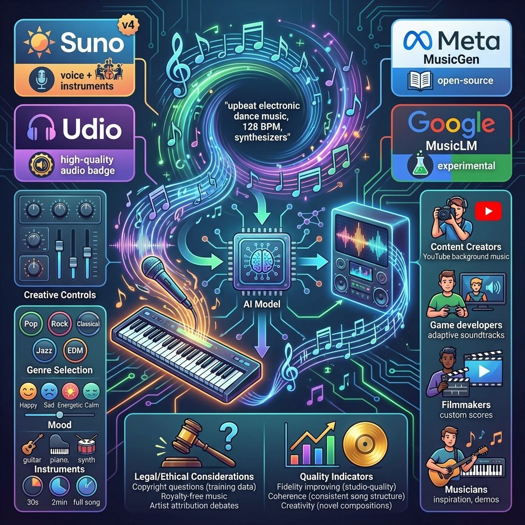 Génération de Musique par IA : Suno, Udio, MusicGen - Naileru Tech